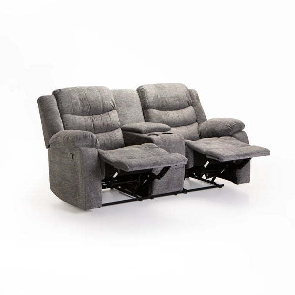 Decofurn | Baz Fabric 2 Seater Recliner with Console - Grey – Decofurn ...