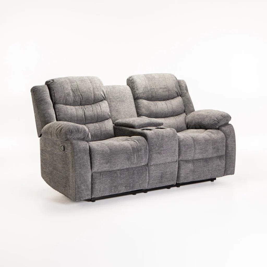 Decofurn | Baz Fabric 2 Seater Recliner with Console - Grey – Decofurn ...