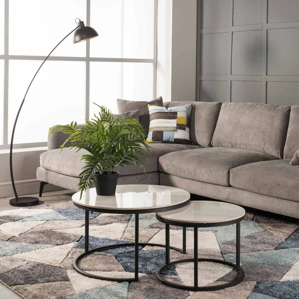 Decofurn | Gio Set of 2 Stone Top Coffee Table - Black Leg – Decofurn ...