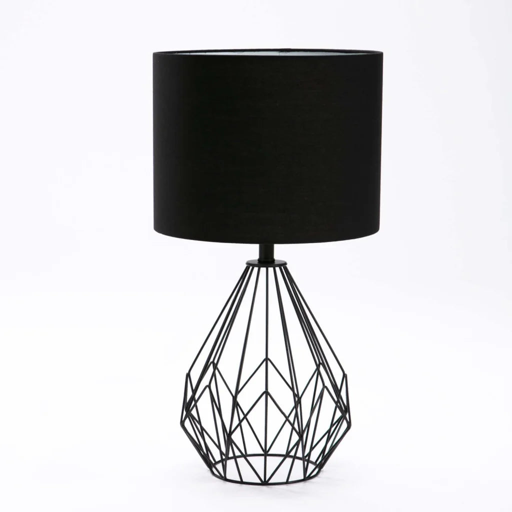 Decofurn | Table Lamp Blk Metal Wire Base Black Fabric – Decofurn Furniture