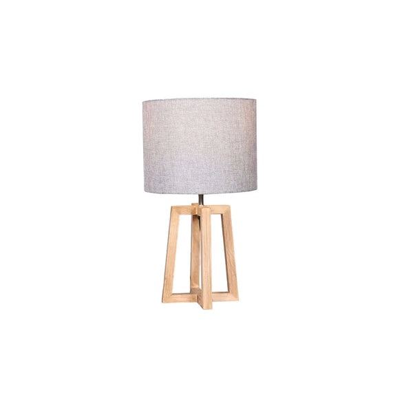 Decofurn | Table Lamp Light Oak Wooden Base Grey Fabric – Decofurn ...