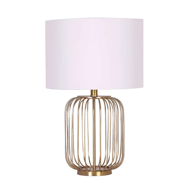 Decofurn Table Lamp Metal Cage Base Cream Fabric Shade Decofurn