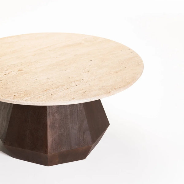 Decofurn | Rani 80cm Round Travertine & Solid Wood Coffee – Decofurn ...