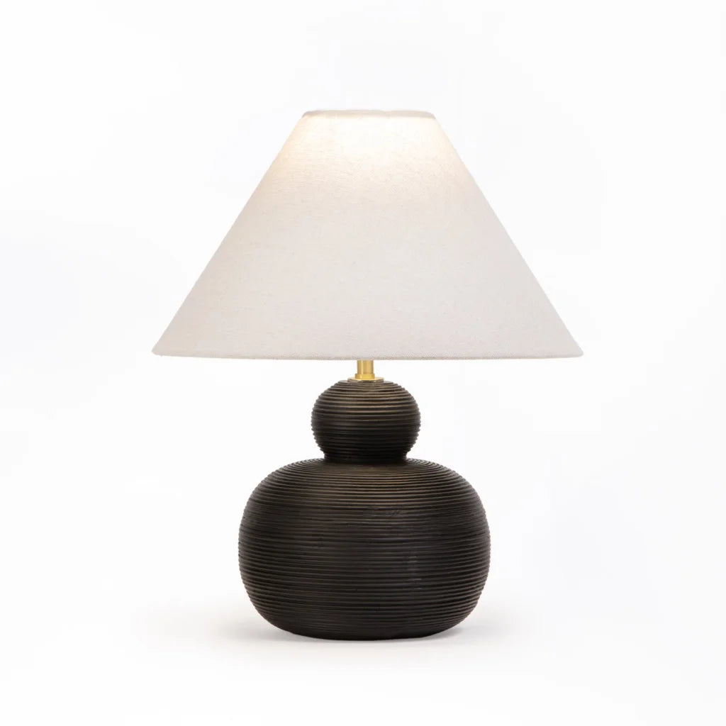 Decofurn | Table Lamp Black Pebble Base White Fabric Shade – Decofurn ...
